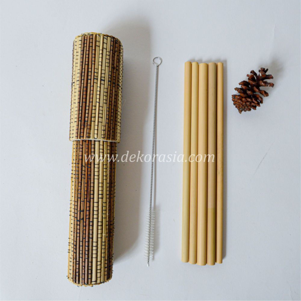 Bamboo Straw Set with Tube Pencil Case